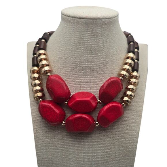 Source Unknown | Jewelry | Bold Red And Gold Chunky Multistrand ...